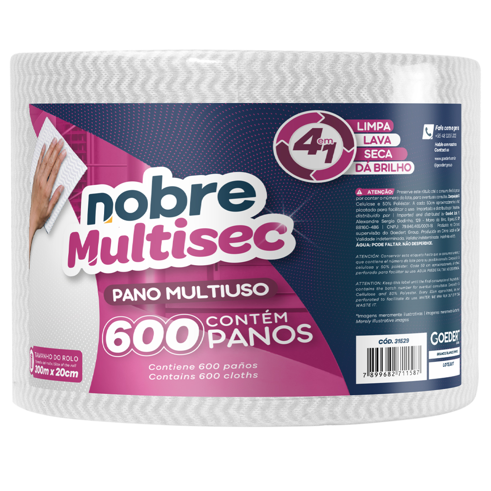 Pano multiuso Slim (rolo c/20cm x 300m picotado aprox. 50cm) branco ...