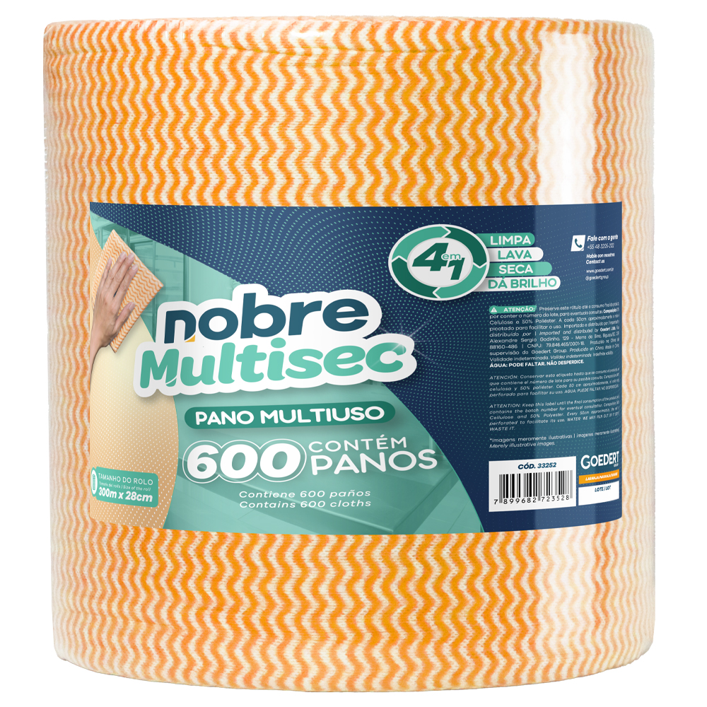 Pano Multiuso Slim – 28cm x 300m – Laranja – Nobre - Goedert